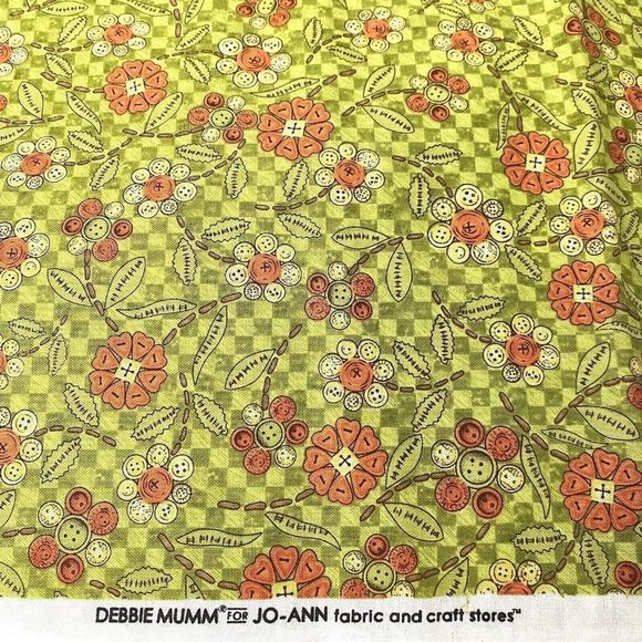 Office | Debbie Mumm Cottonquilting Fabric Retro Floral Check Green ...